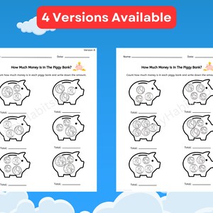 Money Counting Piggy Bank Coins Addition Practice Math Homework ...