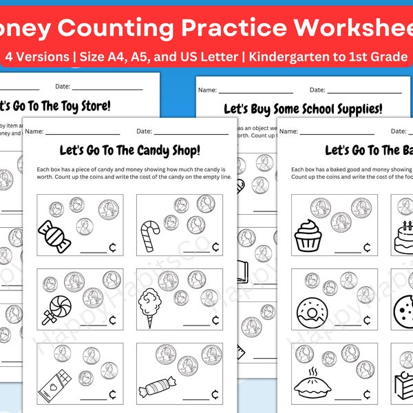 Counting Coins Worksheet - Etsy