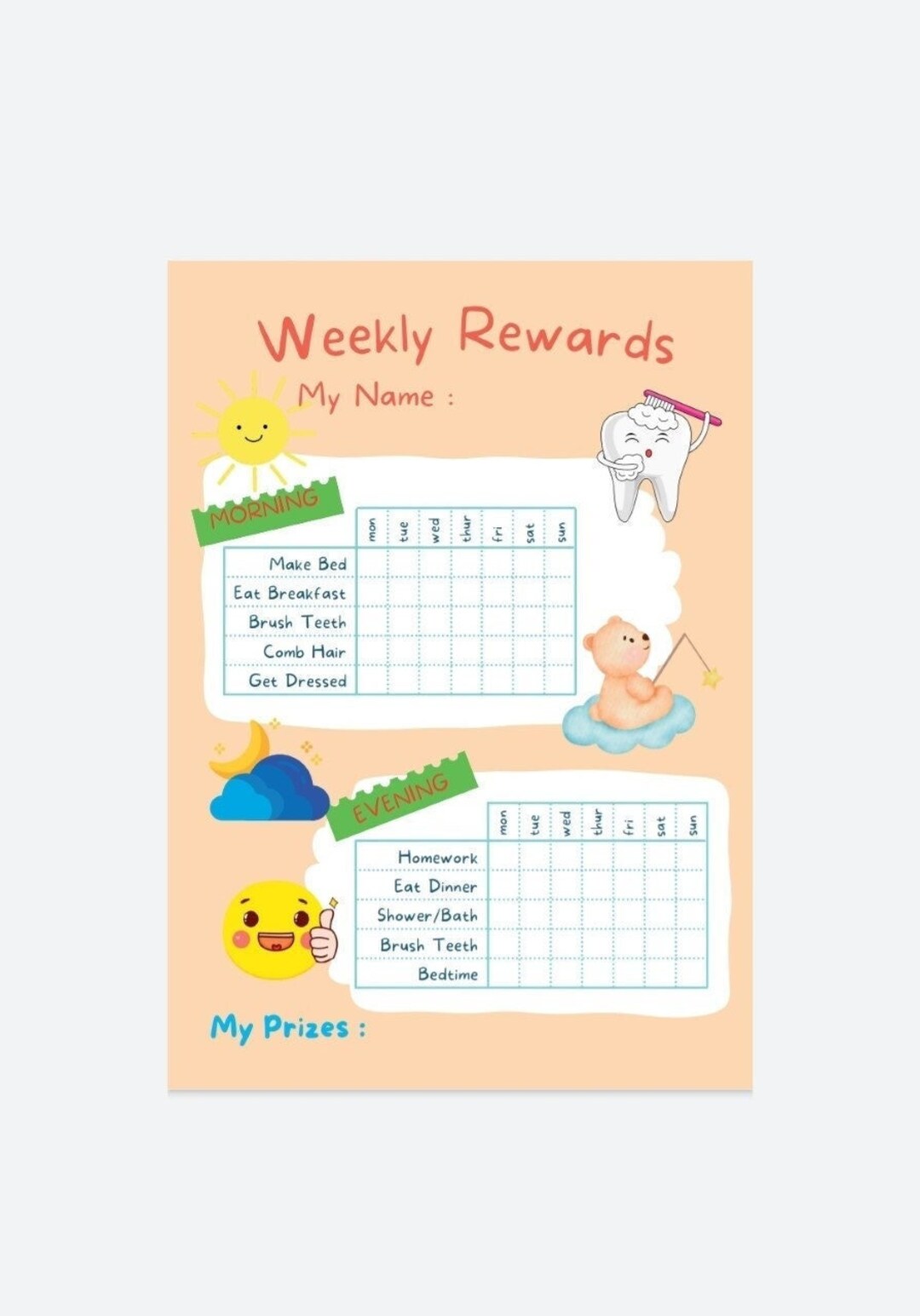 Printable Kids Reward Chart Kids Routine Chore Chart Cute - Etsy