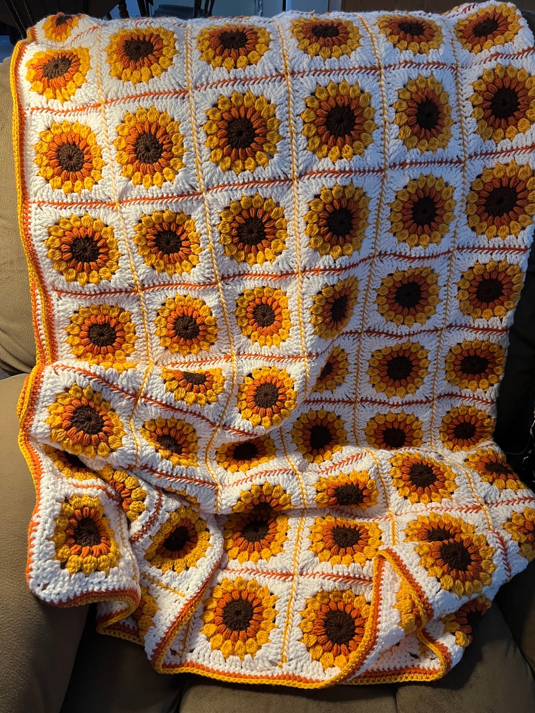 Sunflower Afghan - Main Color Customizable to Your Favorite Color. - Etsy