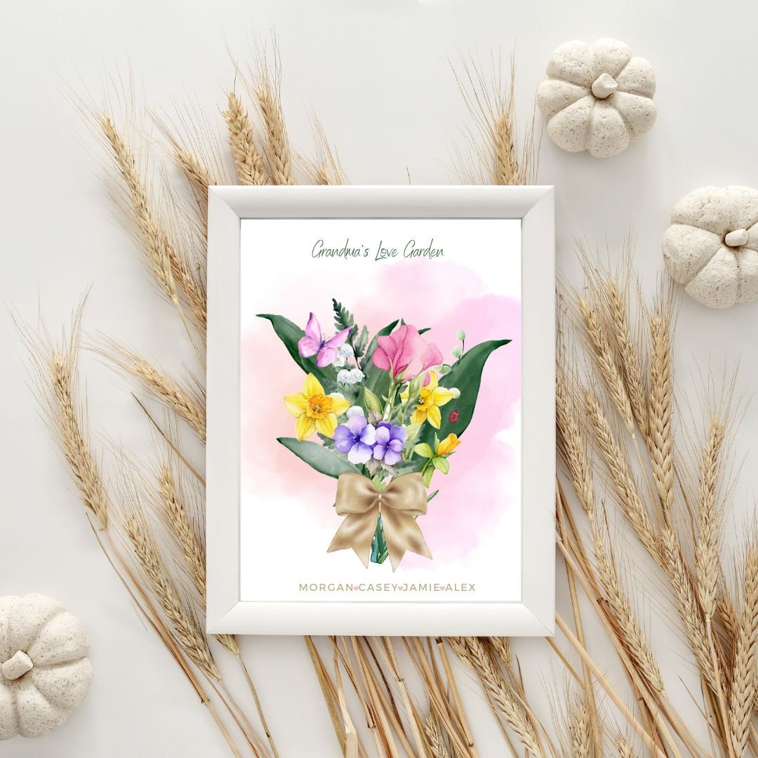 Custom Birth Flower With Kids Names - Etsy