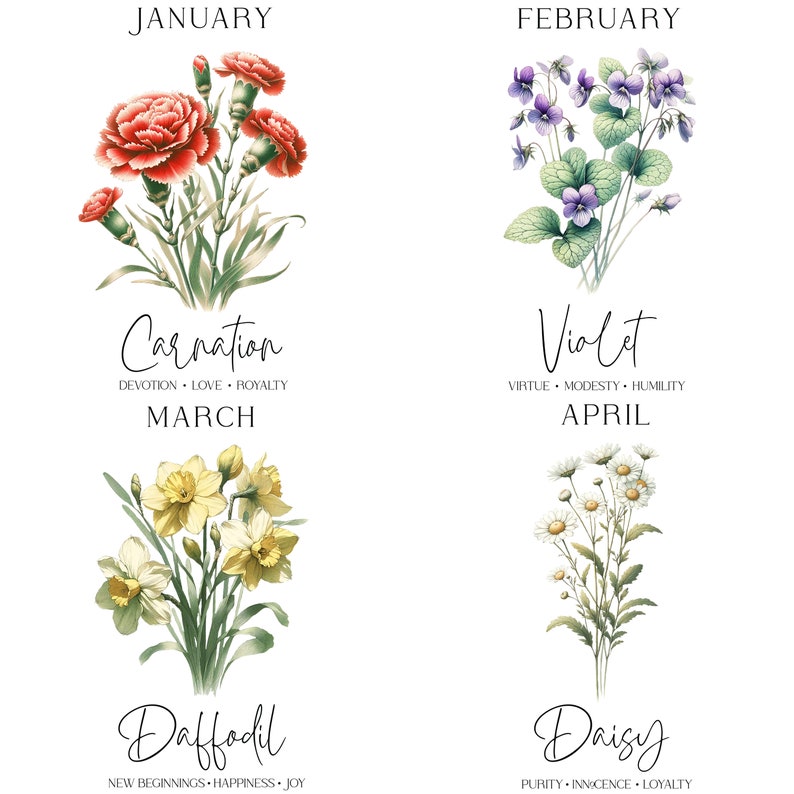 Birth Month Flower Clipart Bundle Graphic | 36 PNG Files | Birth Flower ...