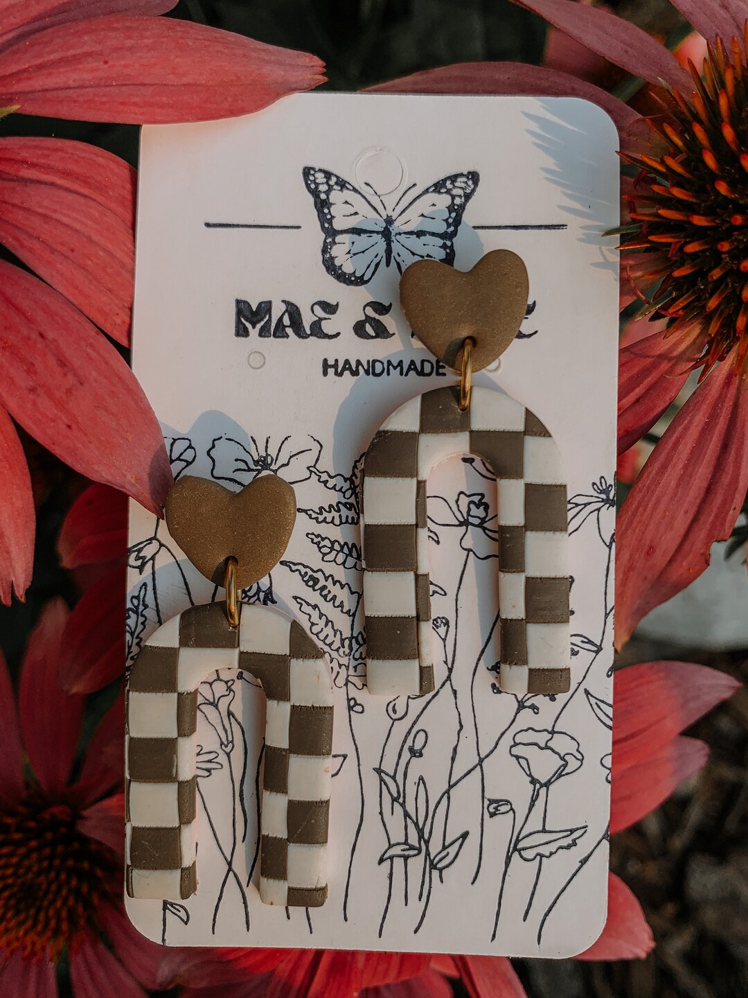 Brown Checkered Arch With Heart Stud - Etsy