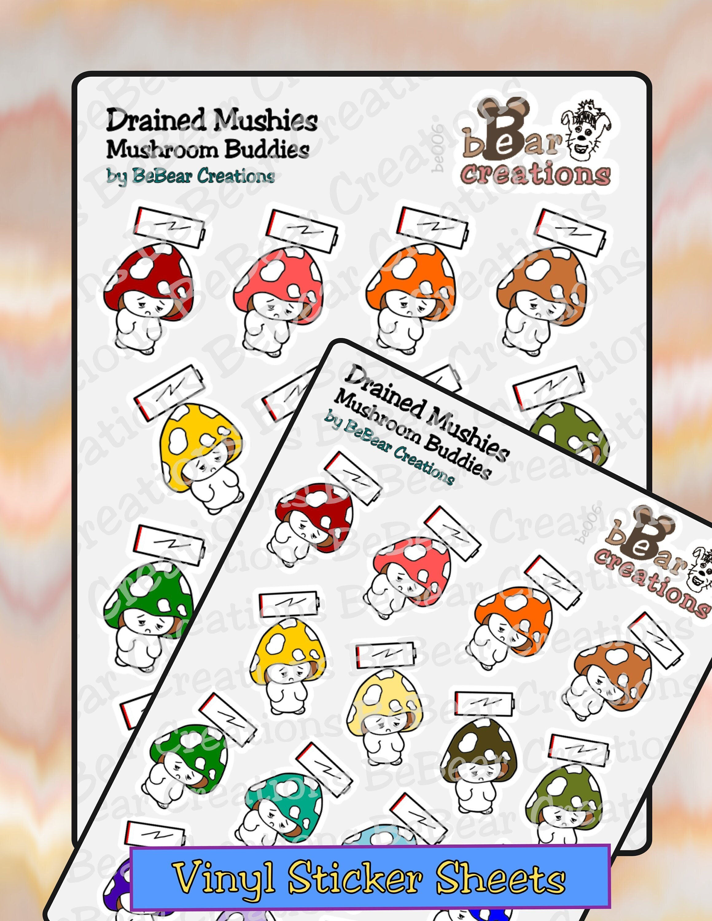 Cute Vinyl Mushroom Sticker Sheets Drained MUSHIES Perfect for Mood ...