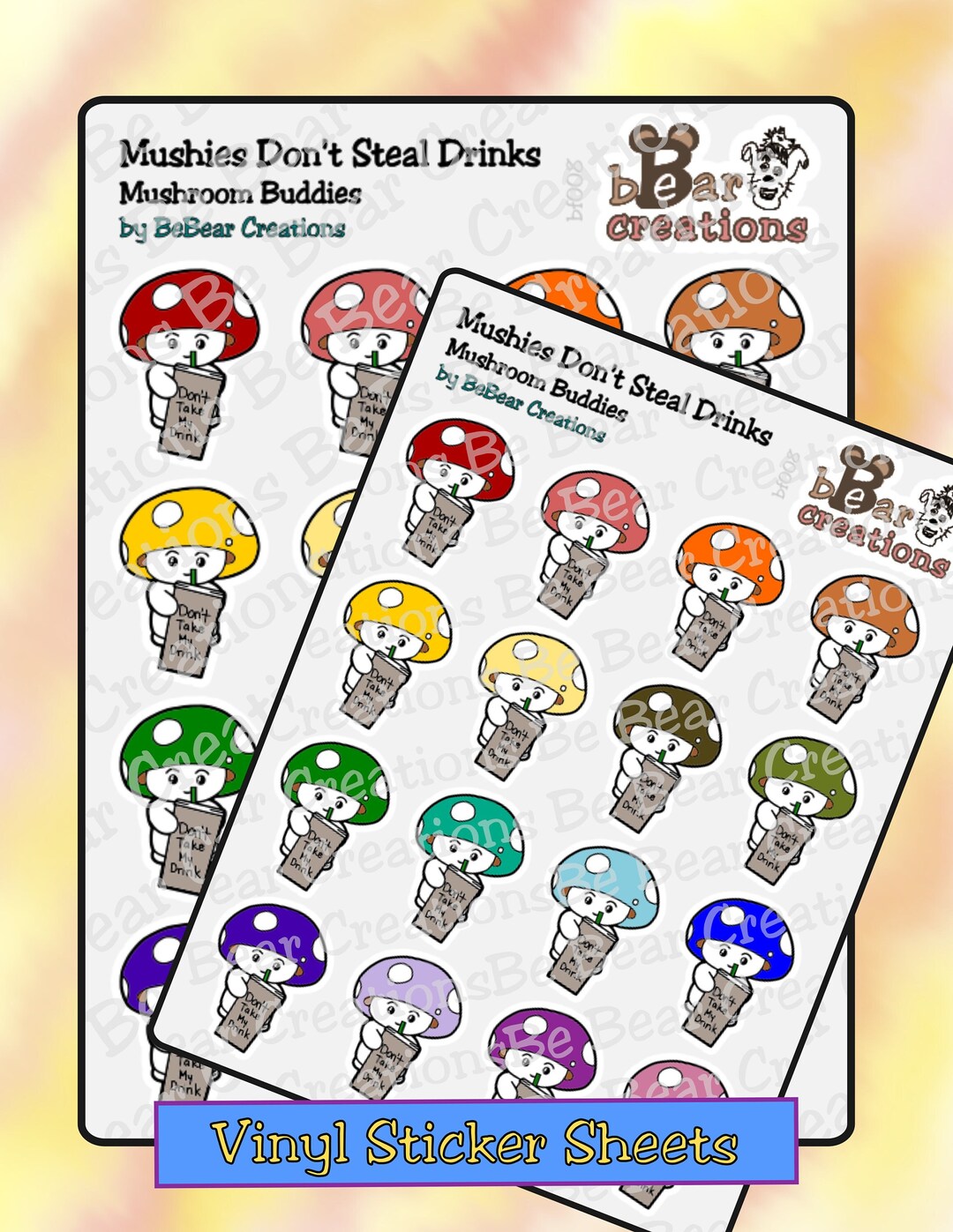 Mushie Drink Stickers! Adorable Mushroom Character Vinyl Stickers ...