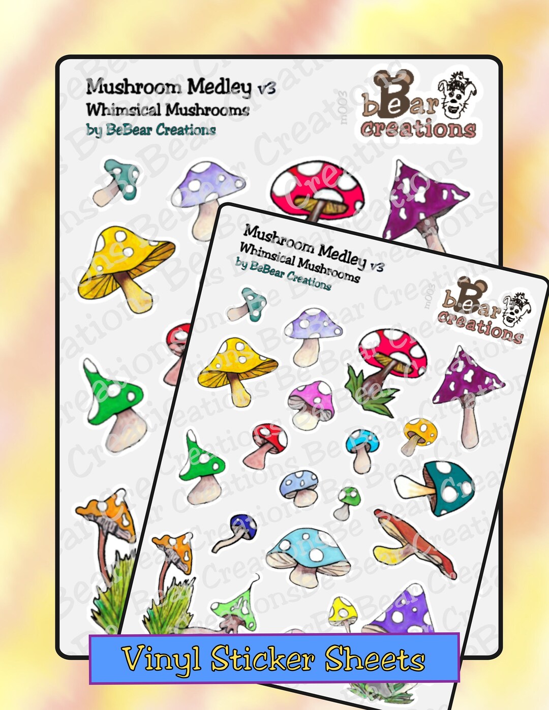 Cute Vinyl Mushroom Sticker Sheet V3 | Whimsical Hand-drawn Stickers ...