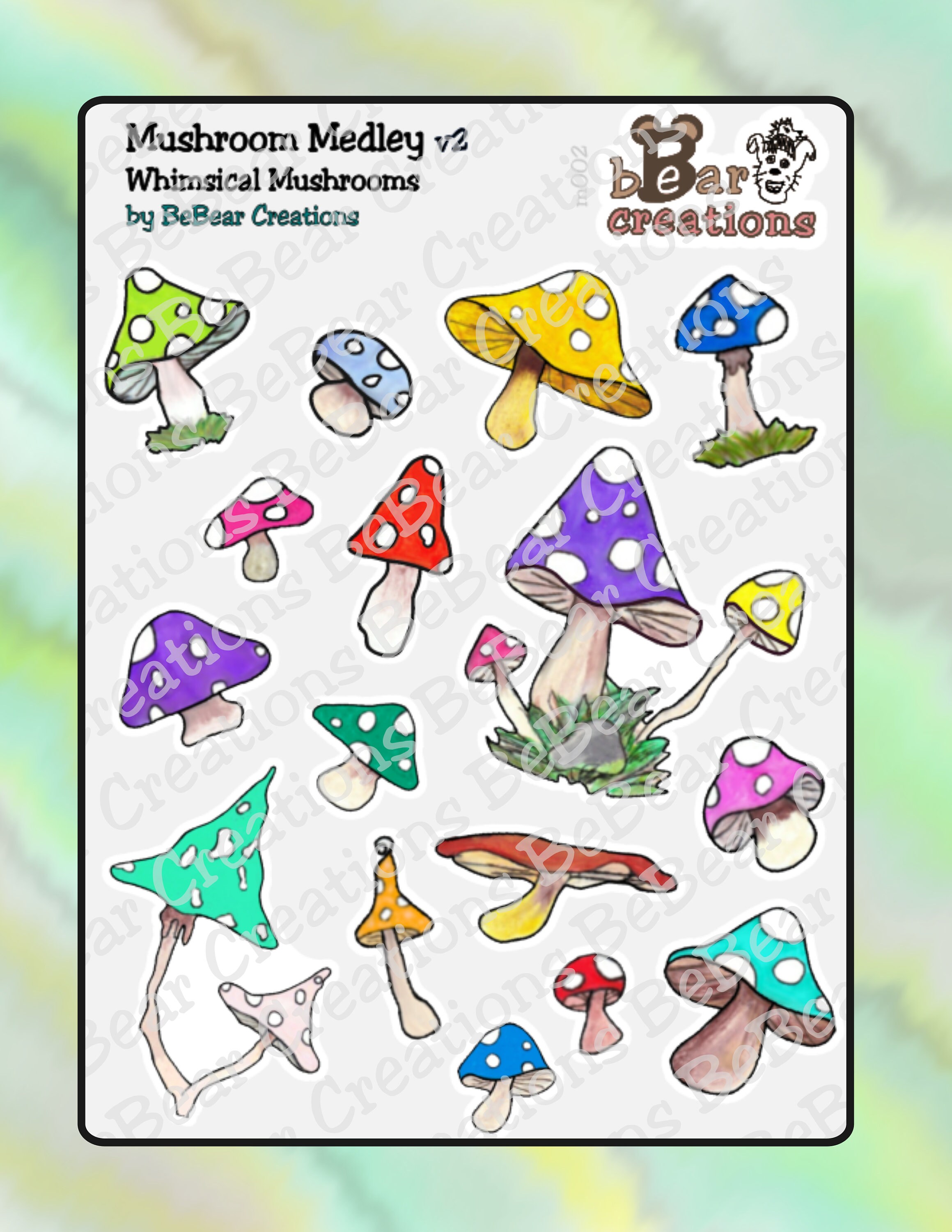 Cute Vinyl Mushroom Sticker Sheet V2 Whimsical Hand-drawn Stickers ...