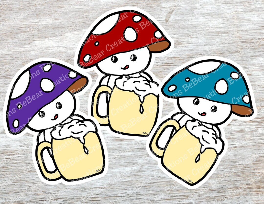 Mushroom Vinyl Drink Decal Sticker | Cute Mushie With Foaming Mug ...