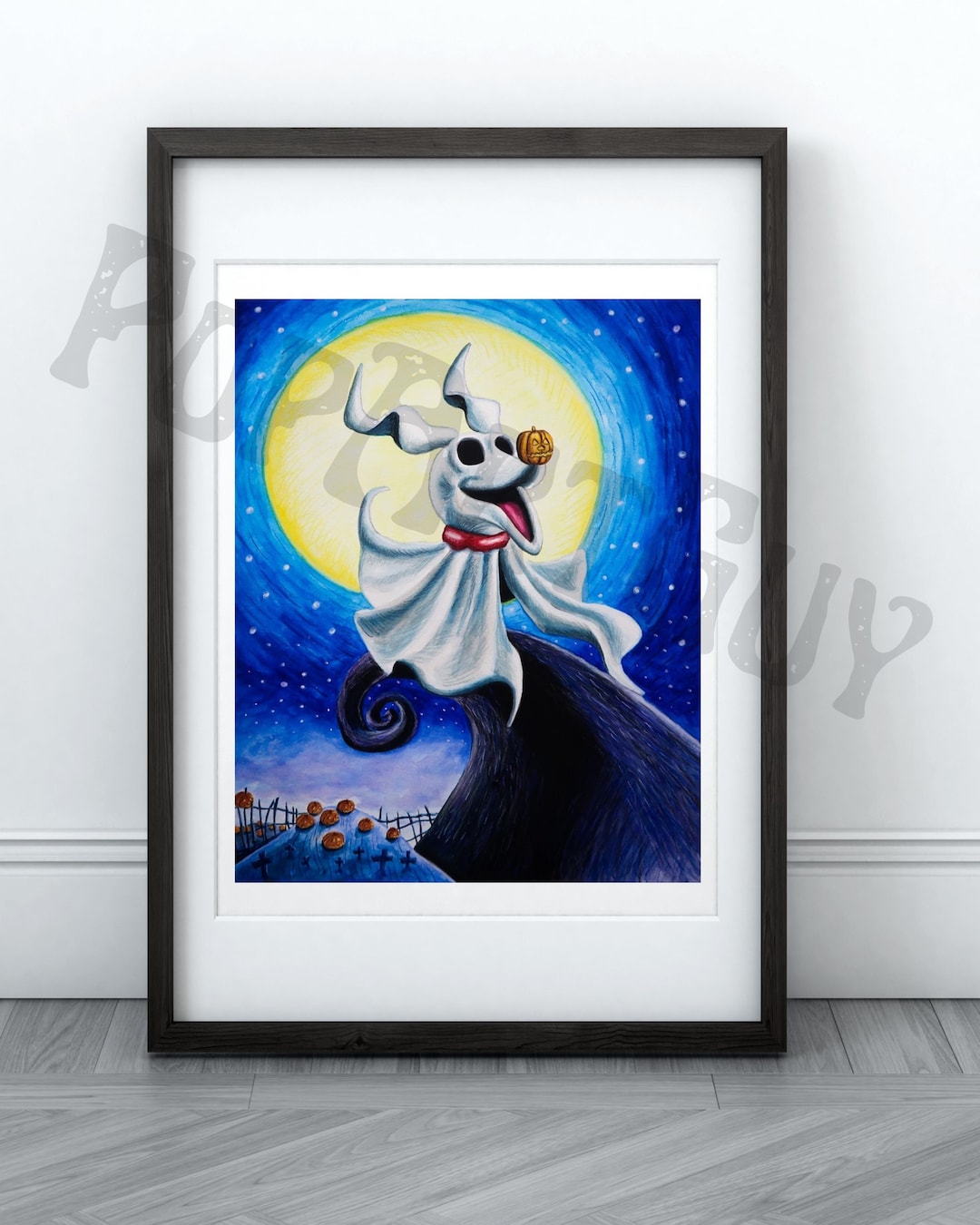 Zero Art Print, Zero the Ghost Dog Art, Halloween Original Art Work ...