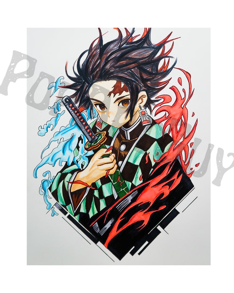 Demon Slayer Art Print , Tanjiro Kamado Art, Anime Fan Art, Manga Art ...