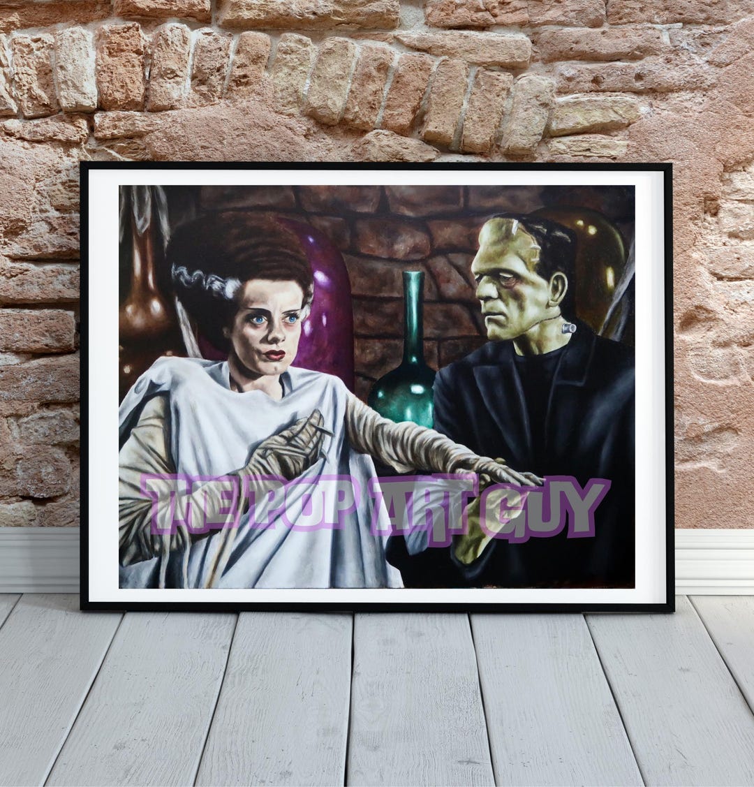 Frankenstein and Bride Art Print, Frank and Bride Wall Art, Vintage ...