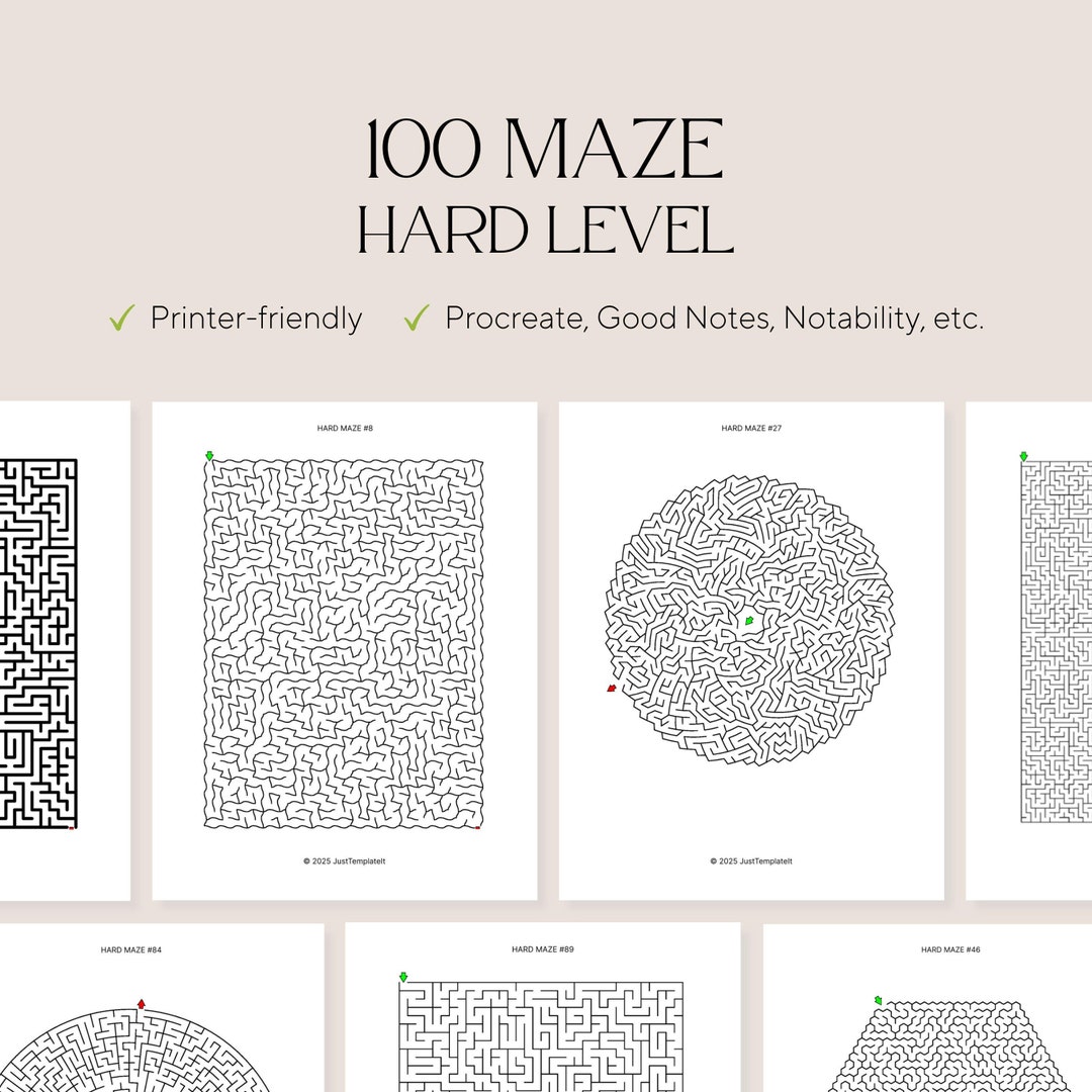 100 Maze Hard Level - Adult/kids Worksheet Activity Pages - Brain ...