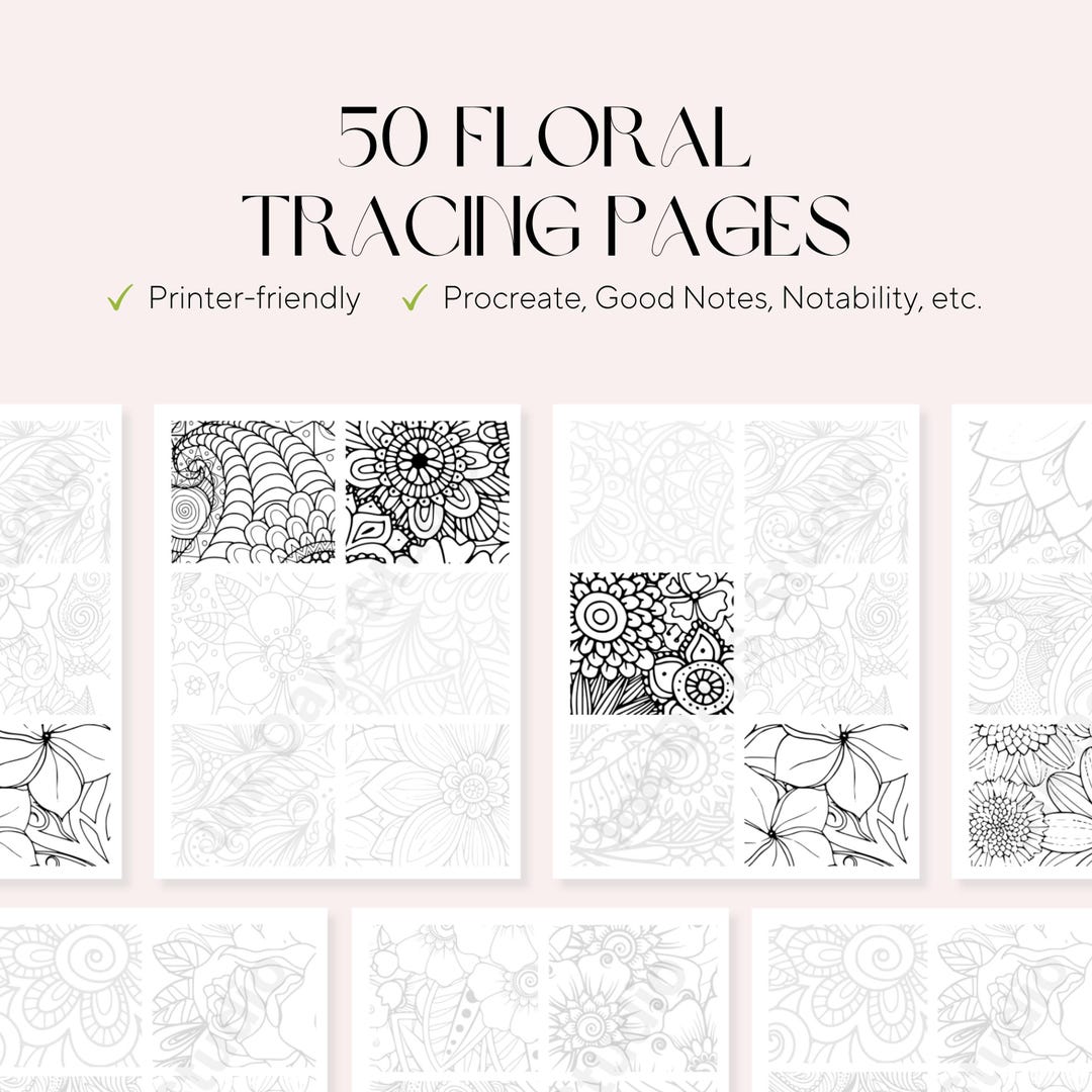 50 Floral Tracing Pages – 300 Designs – Adult Stress Relief (PDF) - Etsy