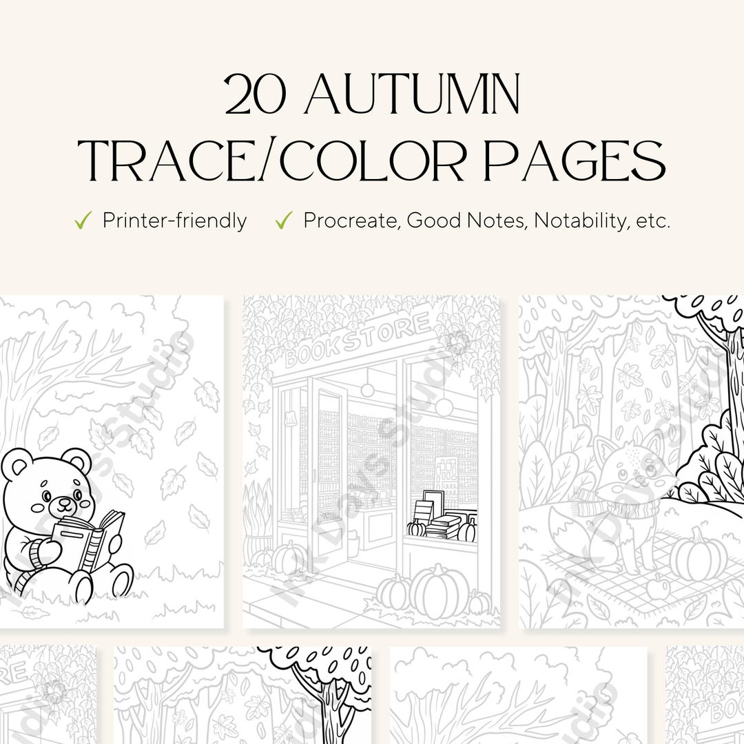 20 Autumn Trace & Color Pages – Stress Relief Designs (PDF) - Etsy