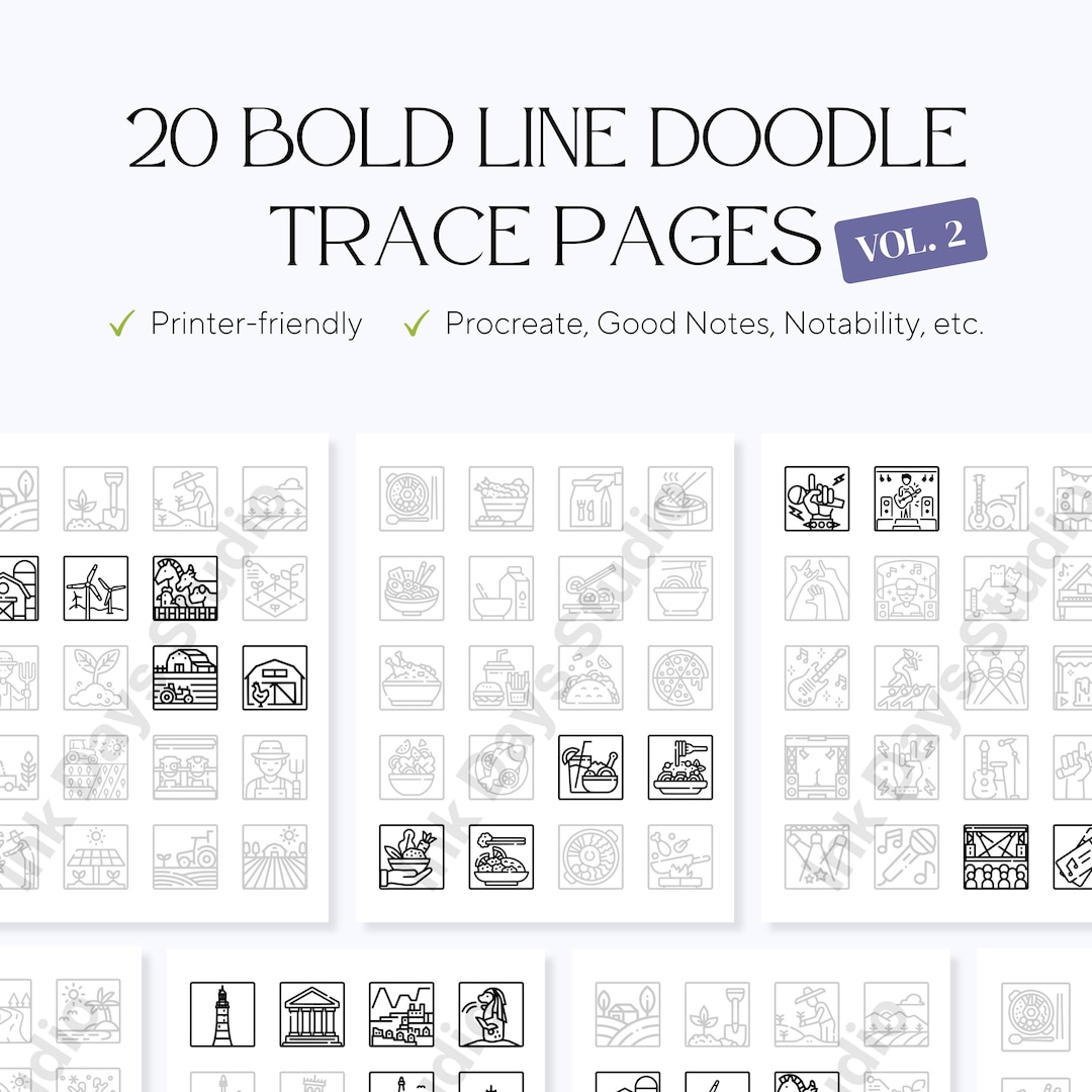 20 Bold Doodle Line Tracing Pages Vol 2 – 400 Designs – Zentangle Art ...