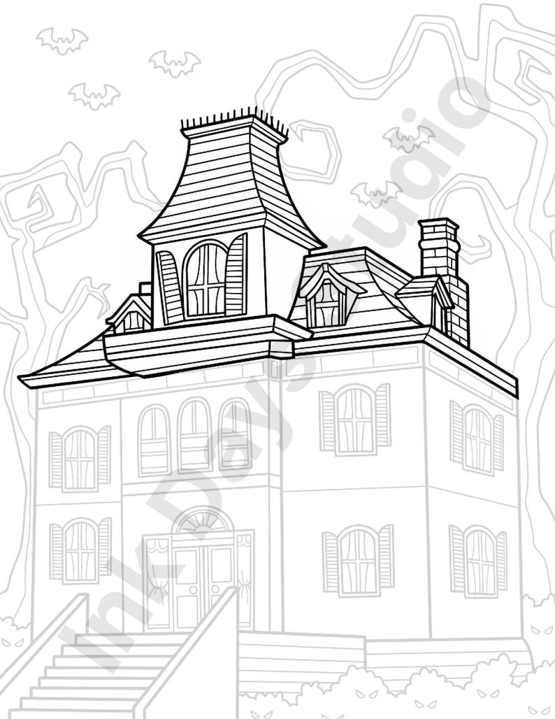 15 Haunted House Trace & Color Pages – Adult Stress Relief Designs (PDF ...