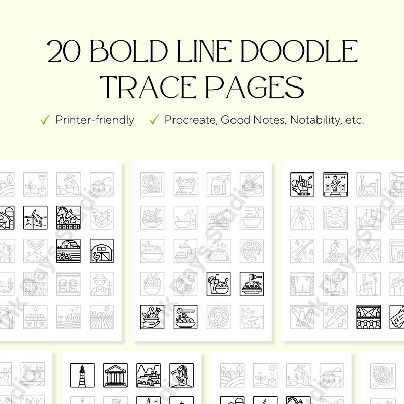 20 Bold Doodle Line Tracing Pages – 400 Designs – Zentangle Art Therapy ...
