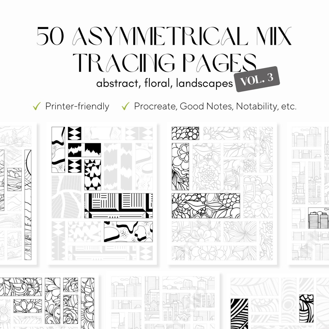 50 Mix Tracing Pages – Asymmetrical Grid – Floral, Abstract, Landscape ...