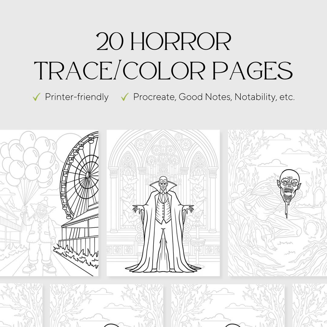 20 Horror Trace/coloring Pages - Adult Coloring/tracing Pages - Stress ...
