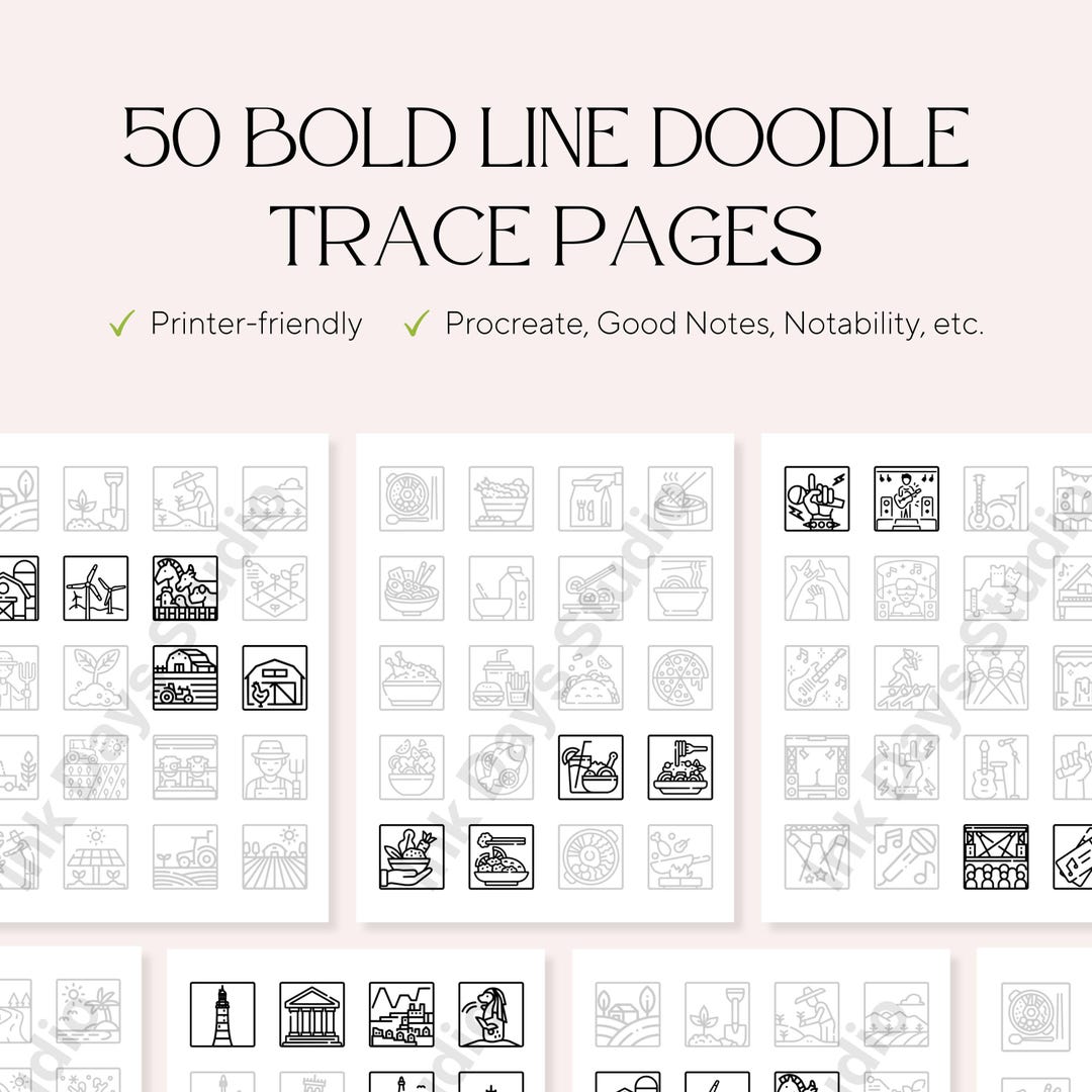 50 Bold Doodle Line Tracing Pages – 1,000 Designs – Zentangle Art ...