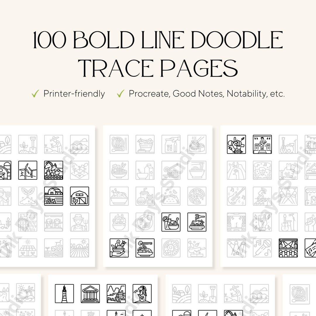 100 Bold Doodle Line Tracing Pages – 2,000 Designs – Zentangle Art ...