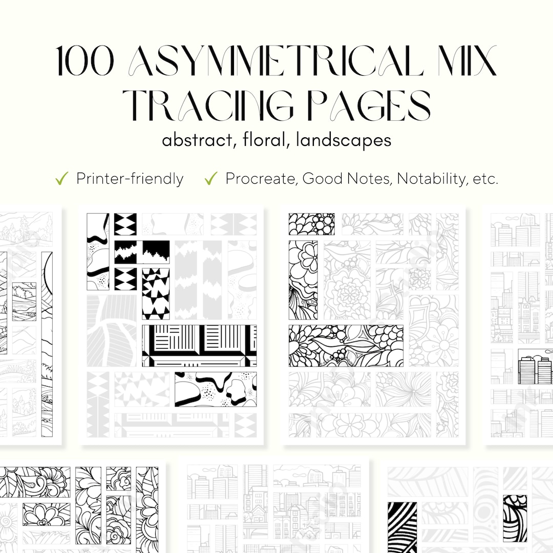 100 Mix Tracing Pages – Asymmetrical Grid – Floral, Abstract, Landscape ...