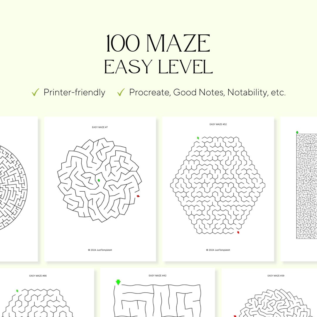 100 Maze Easy Level - Adult/kids Worksheet Activity Pages - Brain ...
