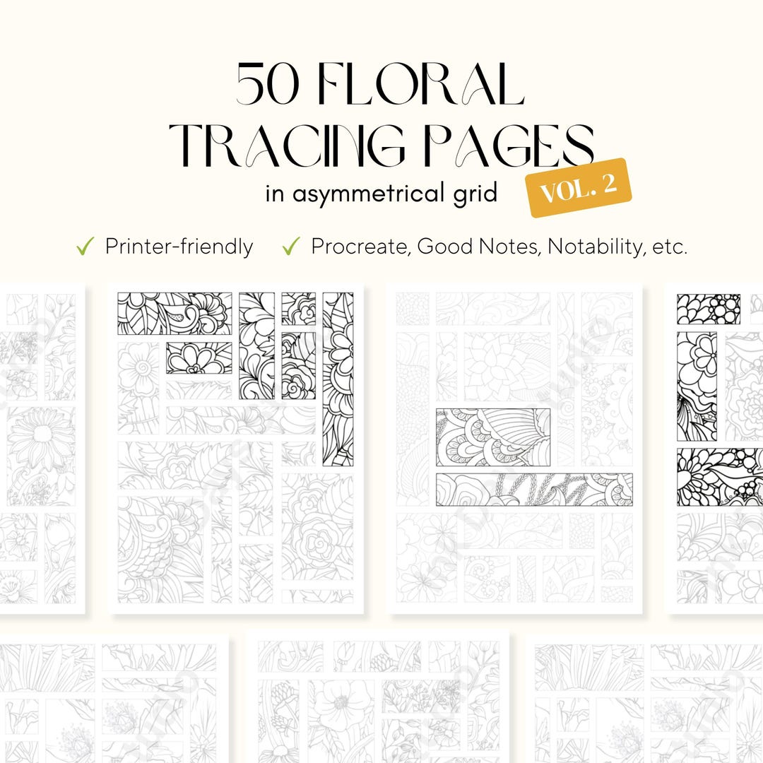 50 Pages of Floral/abstract/line Tracing in Asymmetrical Grid Vol 2 ...