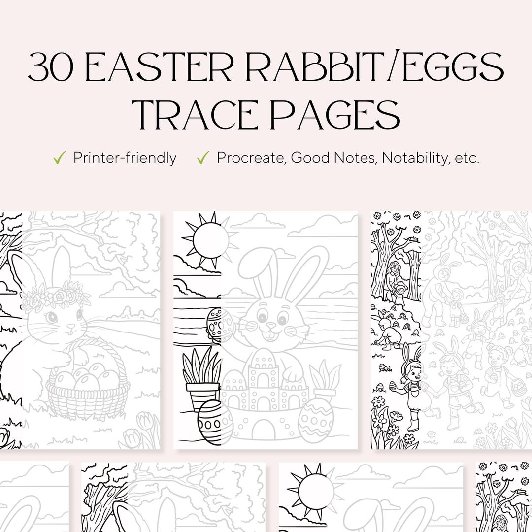 30 Easter Rabbit / Eggs Trace & Color Pages – Stress Relief, Art ...