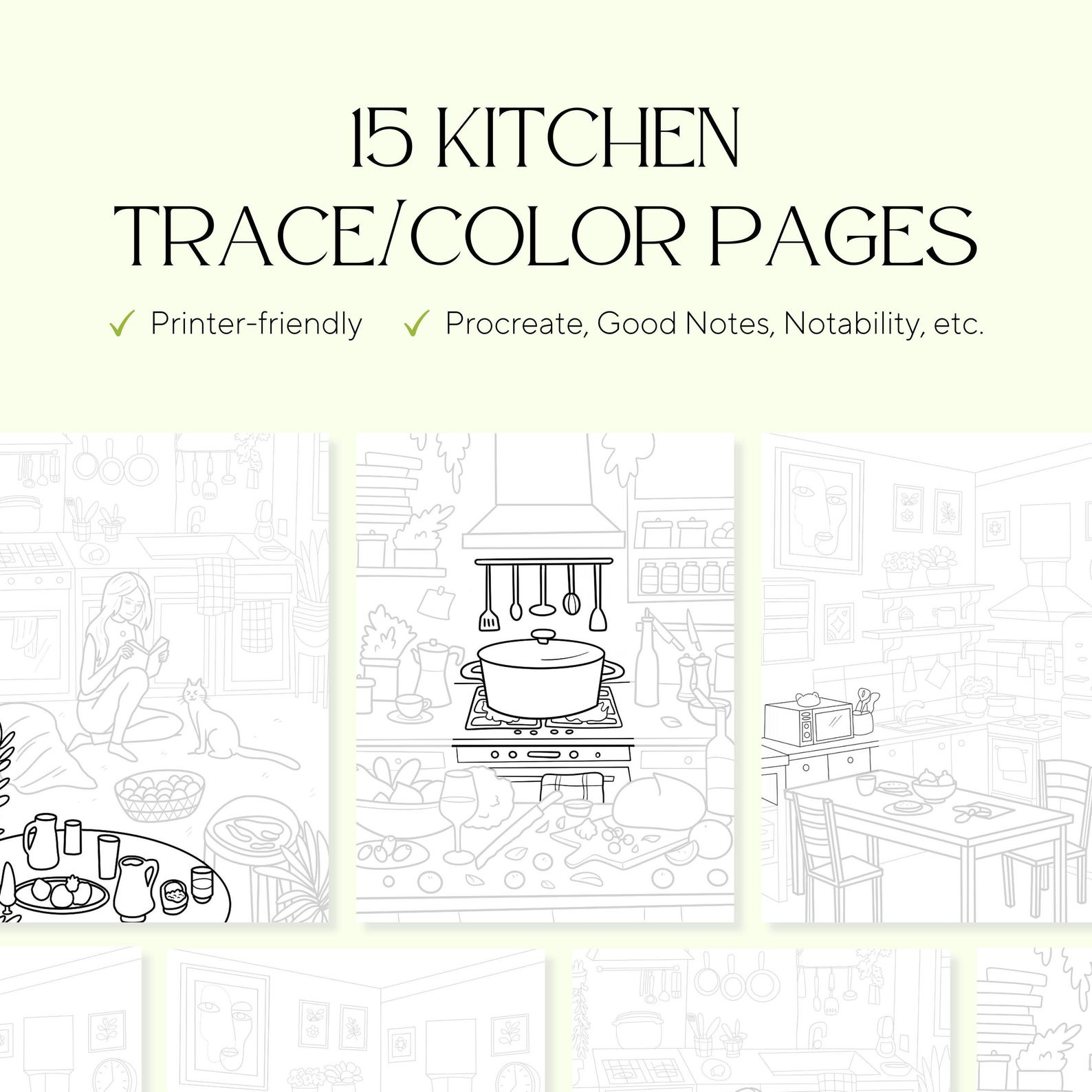 15 Kitchen Trace & Color Pages – Adult Stress Relief Designs (PDF) - Etsy