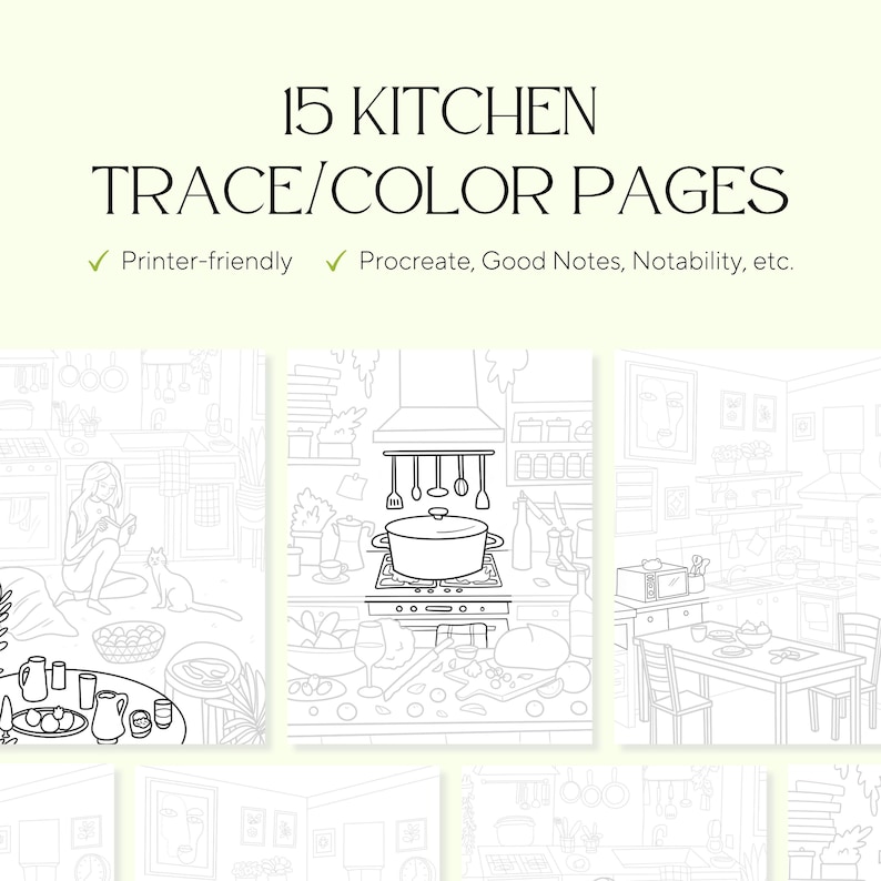 15 Kitchen Trace/coloring Pages - Adult Coloring/tracing Pages - Stress ...