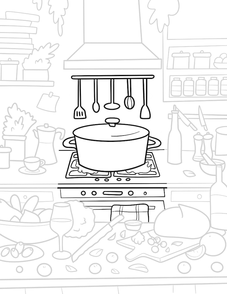 15 Kitchen Trace/coloring Pages - Adult Coloring/tracing Pages - Stress ...