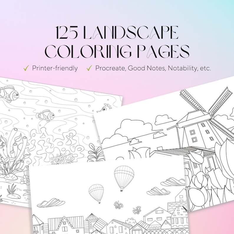 125 Landscape Coloring Pages - Adult Coloring Pages - Stress Relieve ...