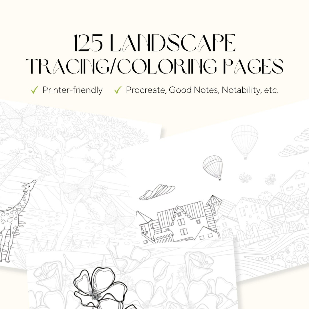 125 Landscape Tracing/coloring Pages - Adult Coloring Pages - Stress ...