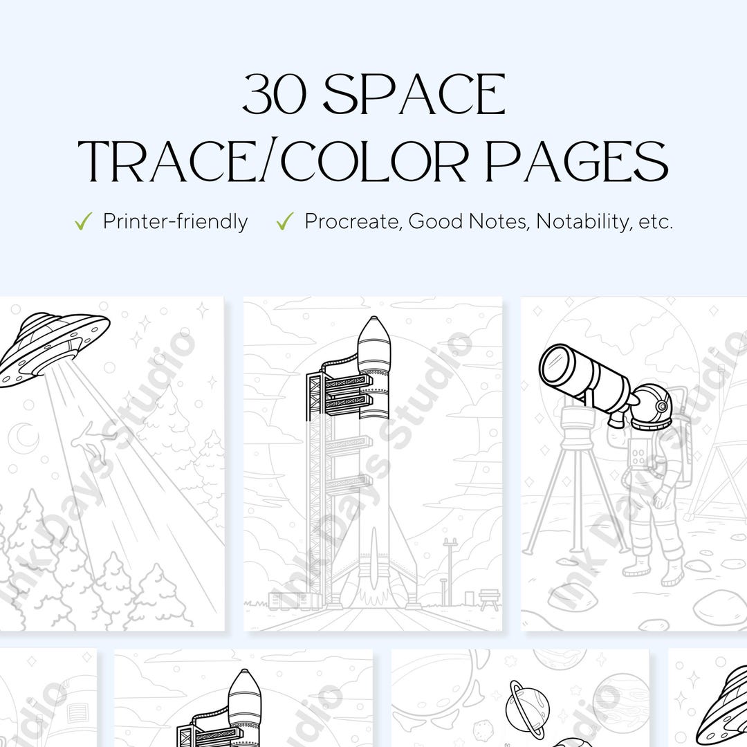 30 Space Trace/coloring Pages - Adult Coloring/tracing Pages - Stress ...