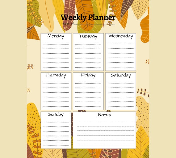 Printable Weekly Planner Autumn Fall Themed Portrait to Do - Etsy