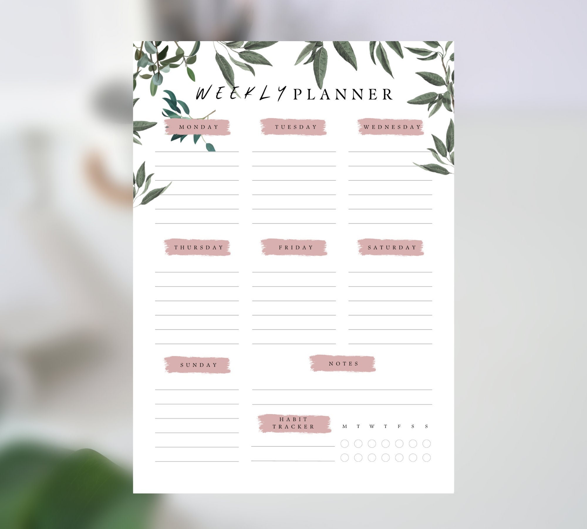 Weekly Planner Plant Themed Printable Portrait With Notes and - Etsy