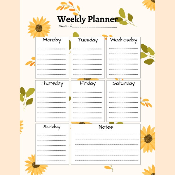 Sunflower to Do List Printable - Etsy
