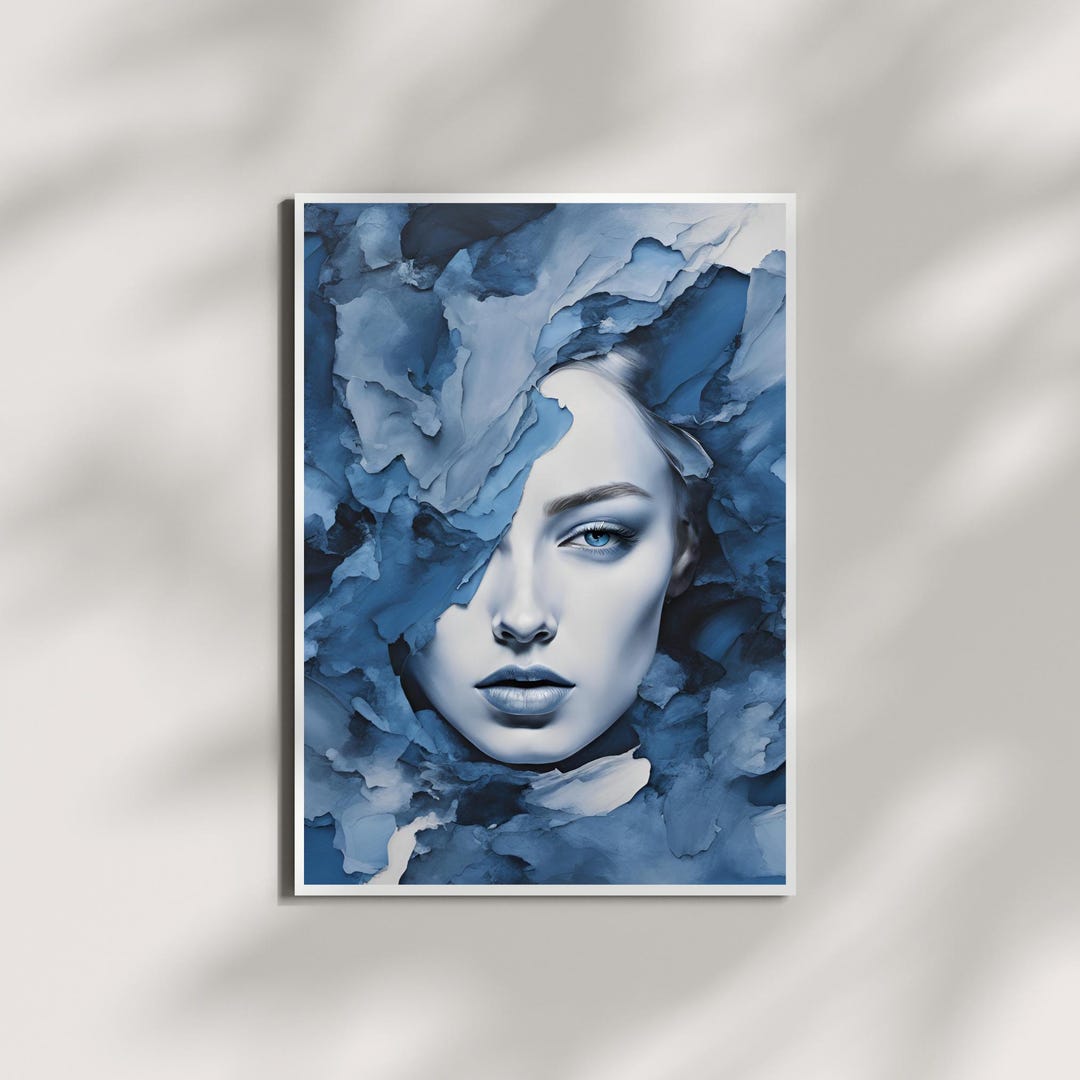 Abstract Blue Woman Portrait Printable Art, Surreal Digital Download ...