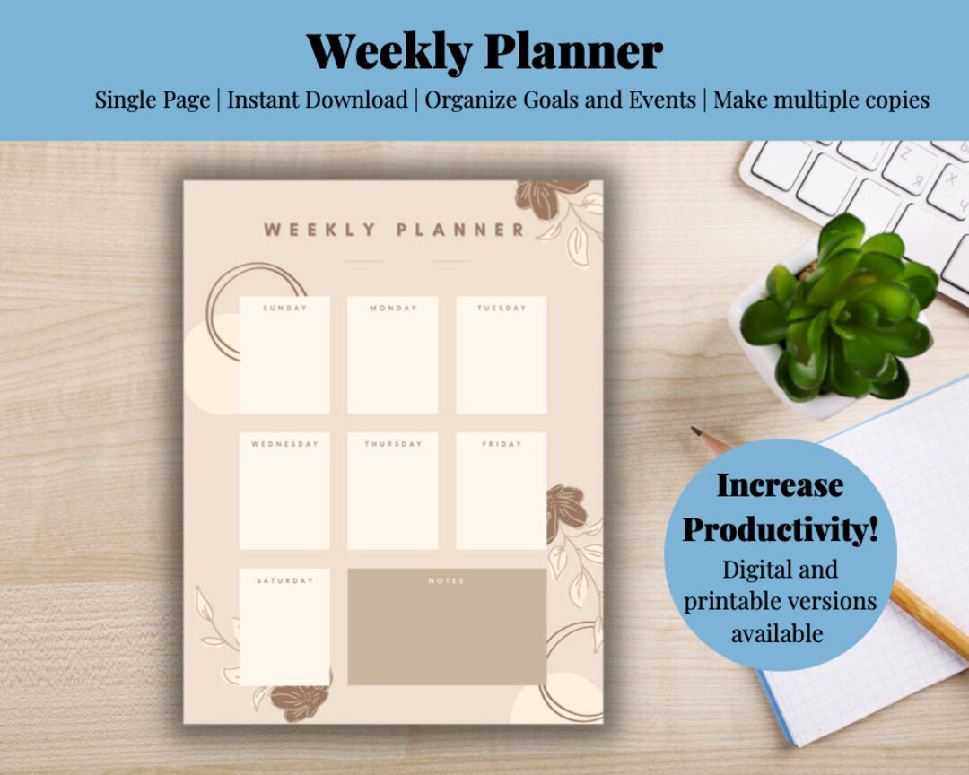 Weekly Planner Printable, Daily Planner, Instant Download, Weekly ...