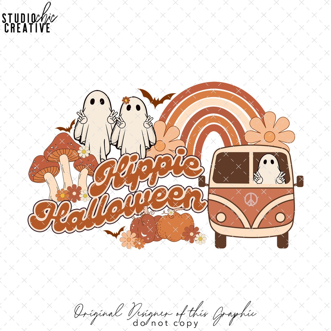 Hippie Halloween PNG, Retro Halloween PNG, Groovy Halloween Sublimation ...