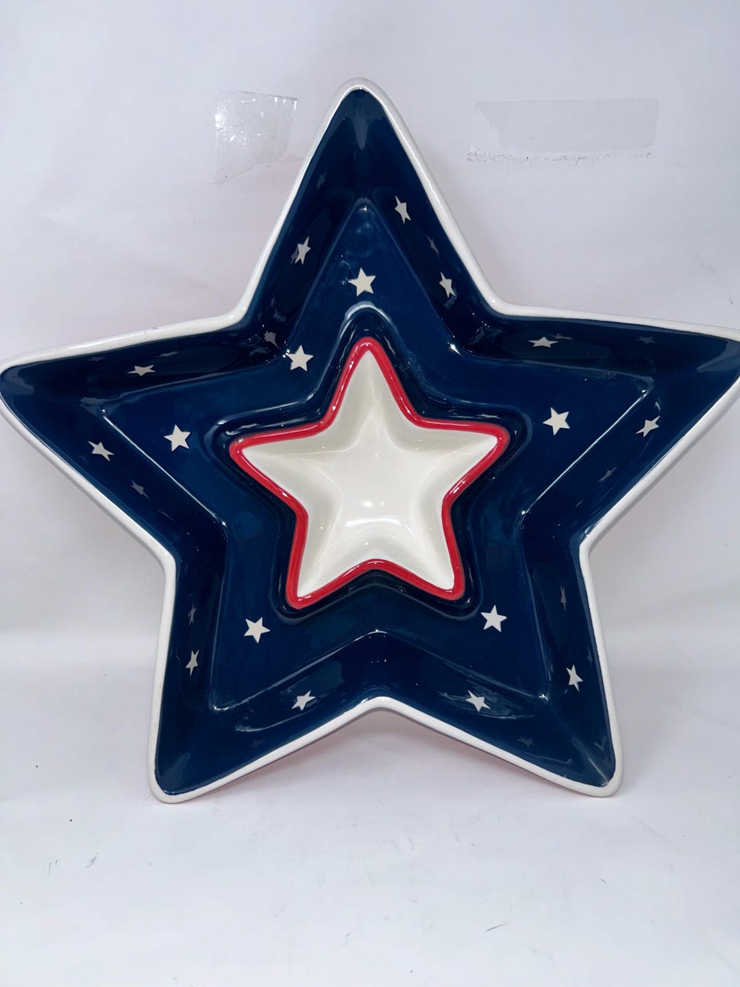 Star Chip & Dip Bowl 15 1/2 Americana Patriotic Home Garden Party White ...