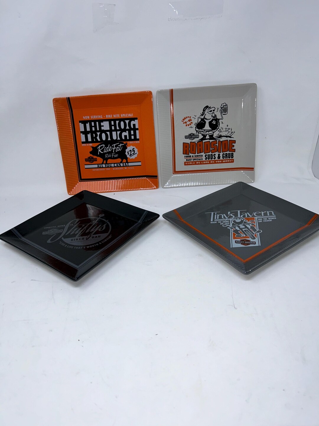 Harley-davidson® Pit Stop Snack Plate Set, Set of 4 8 X 8 Inches - Etsy