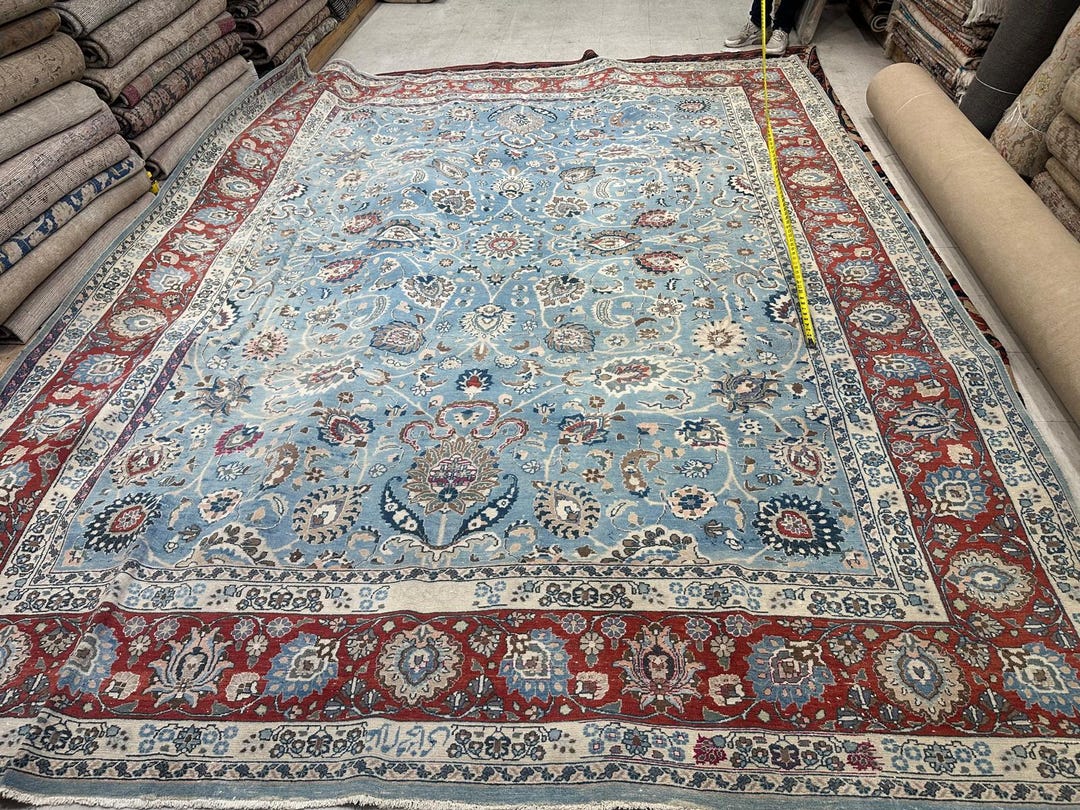 Antique Rug 10x13 – 110-year-old Light Blue Floral Design, Antique ...
