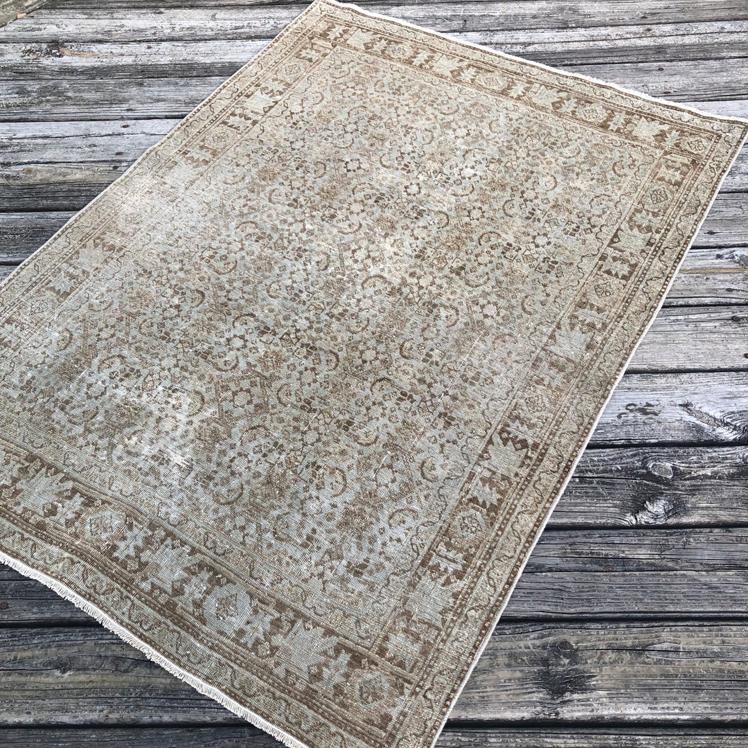 Antique Tabriz Rug Vintage Neutral Worn Rug Living Room Area Rug ...