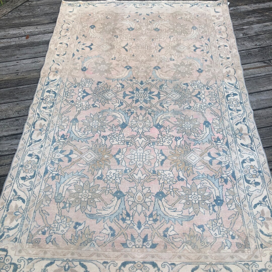 Vintage Persian Rug | Blue Distressed Rug | Living Room Rug | Antique ...