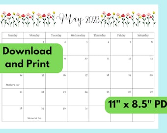May 2023 Calendar, Digital Download, May 2023 Digital Calendar, May ...