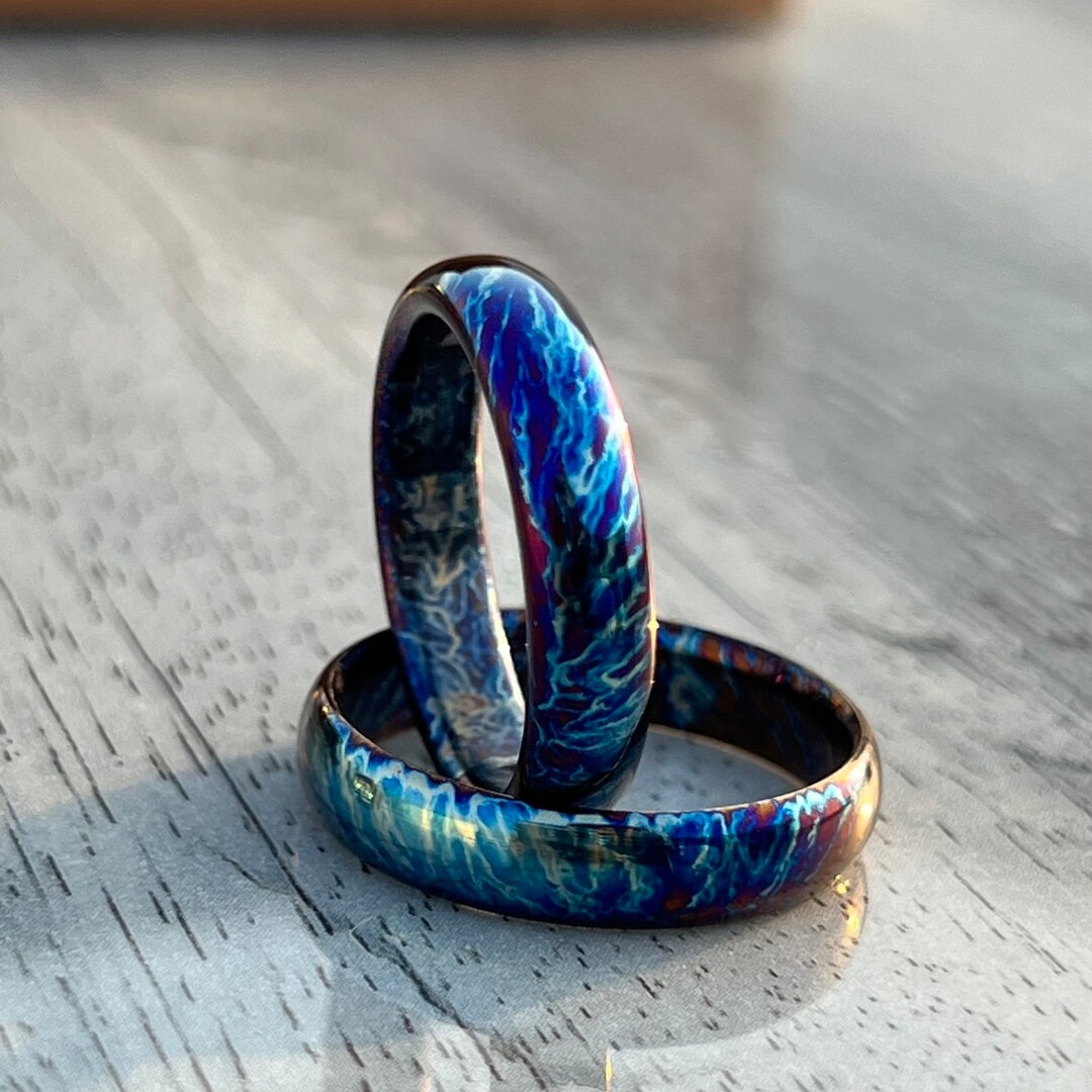 Titanium Doomed Shape Flamed Anodized Ring Gift for Him Gift for Her ...