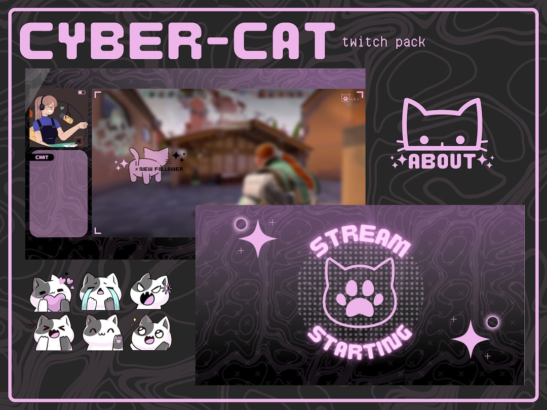 Cyber-cat Twitch Pack Twitch Overlays Twitch Panels Twitch Alerts ...