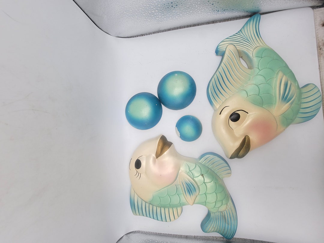 1964 Miller Studios Iridescent Chalkware Fish Pair With Bubbles - Etsy